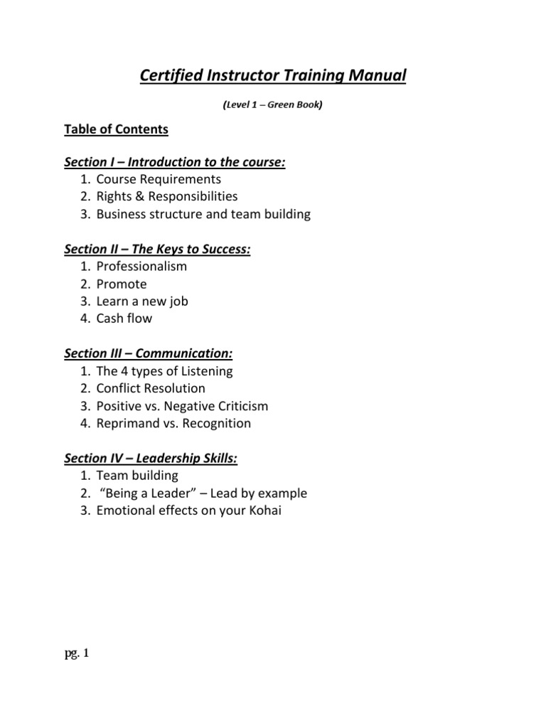 Certified Instructor Training Manual - LEVEL 1 | PDF | Leadership ...