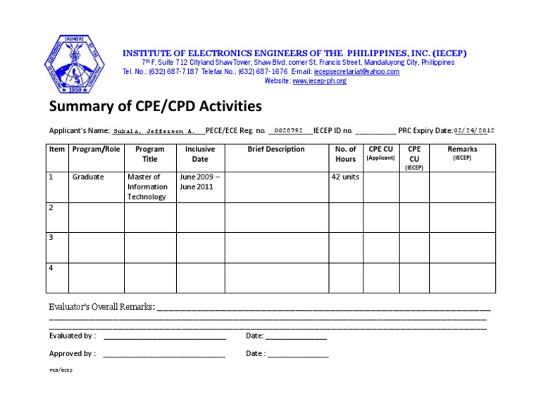 Form SummaryOfCPE, CPDActivities | PDF | Career & Growth | Technology ...
