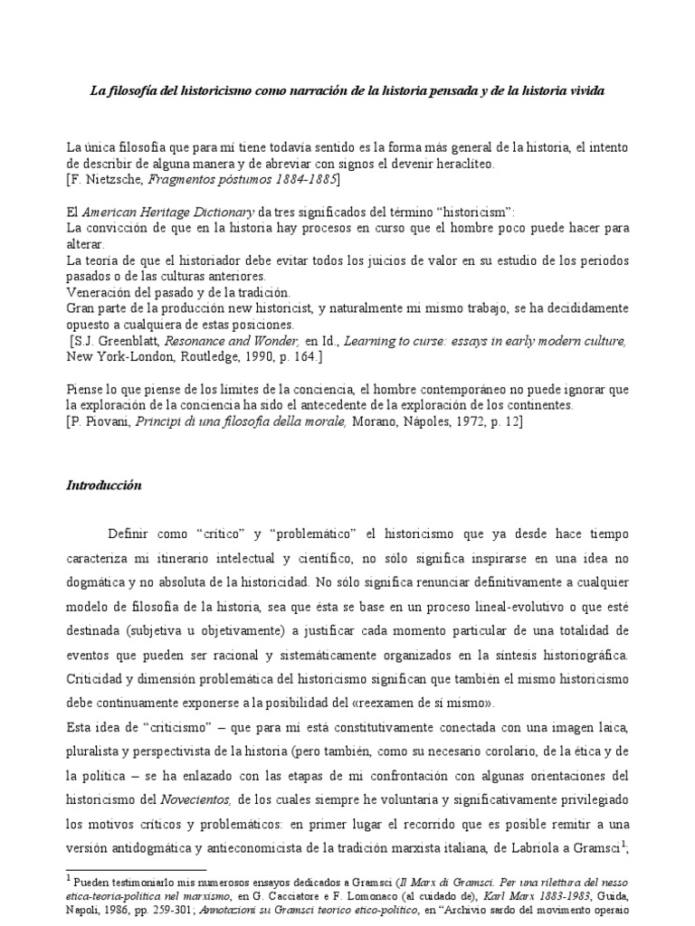 Historicismo: Crítica y Reexamen Filosófico | PDF | Immanuel Kant ...