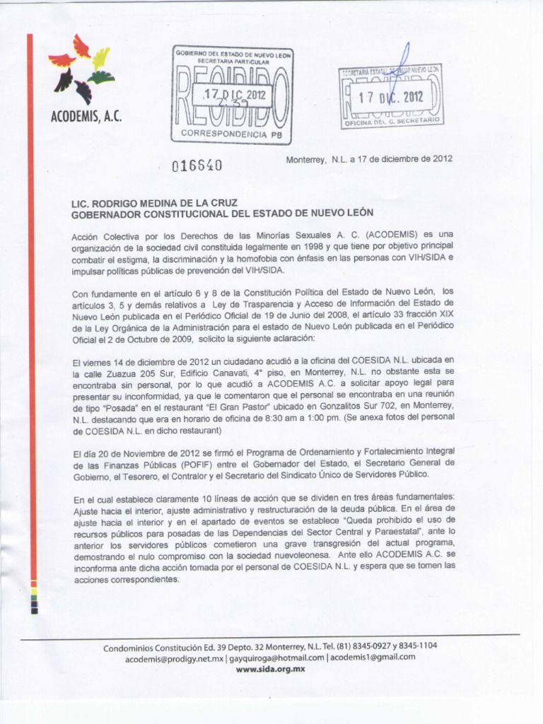 Oficio Dirigido Al Gobernador | PDF | Gobierno | Política (general)