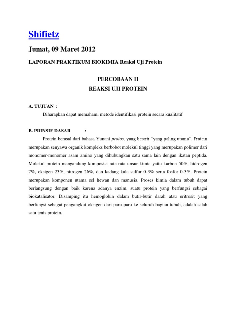 Laporan Reaksi Uji Protein Biokimia
