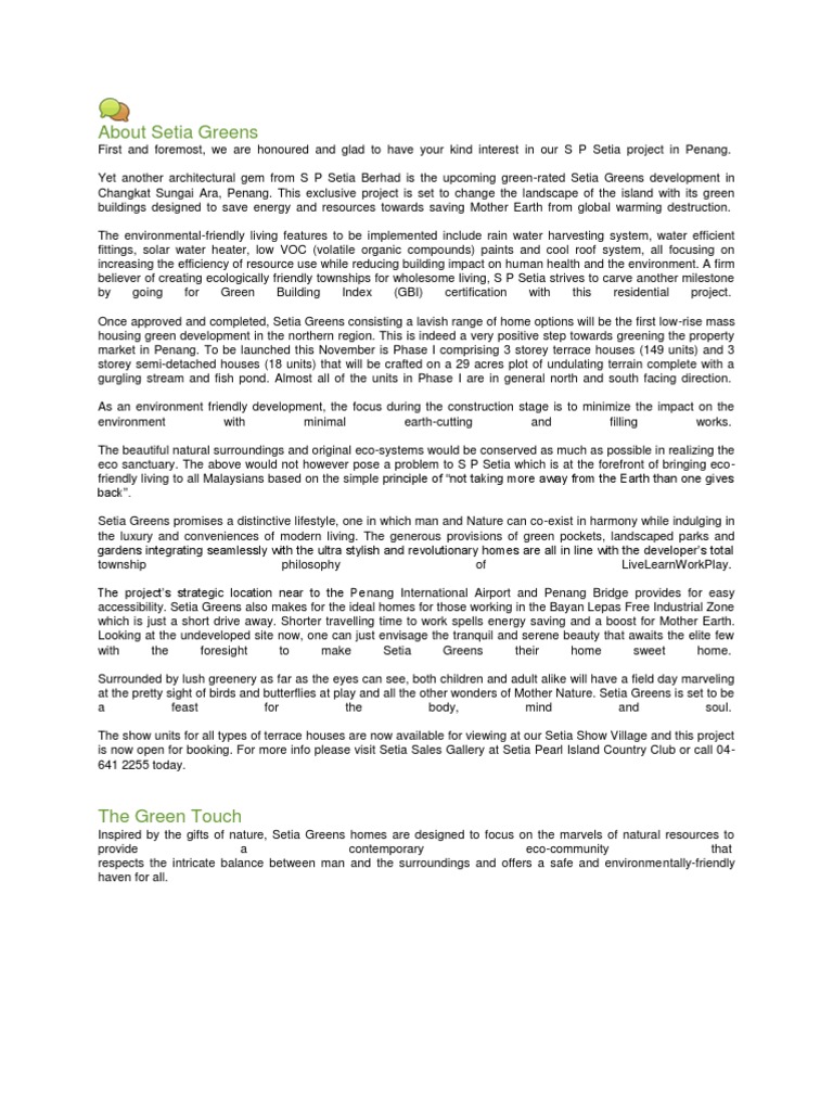 About Setia Greens | PDF | Green Building | Volatile Organic Compound