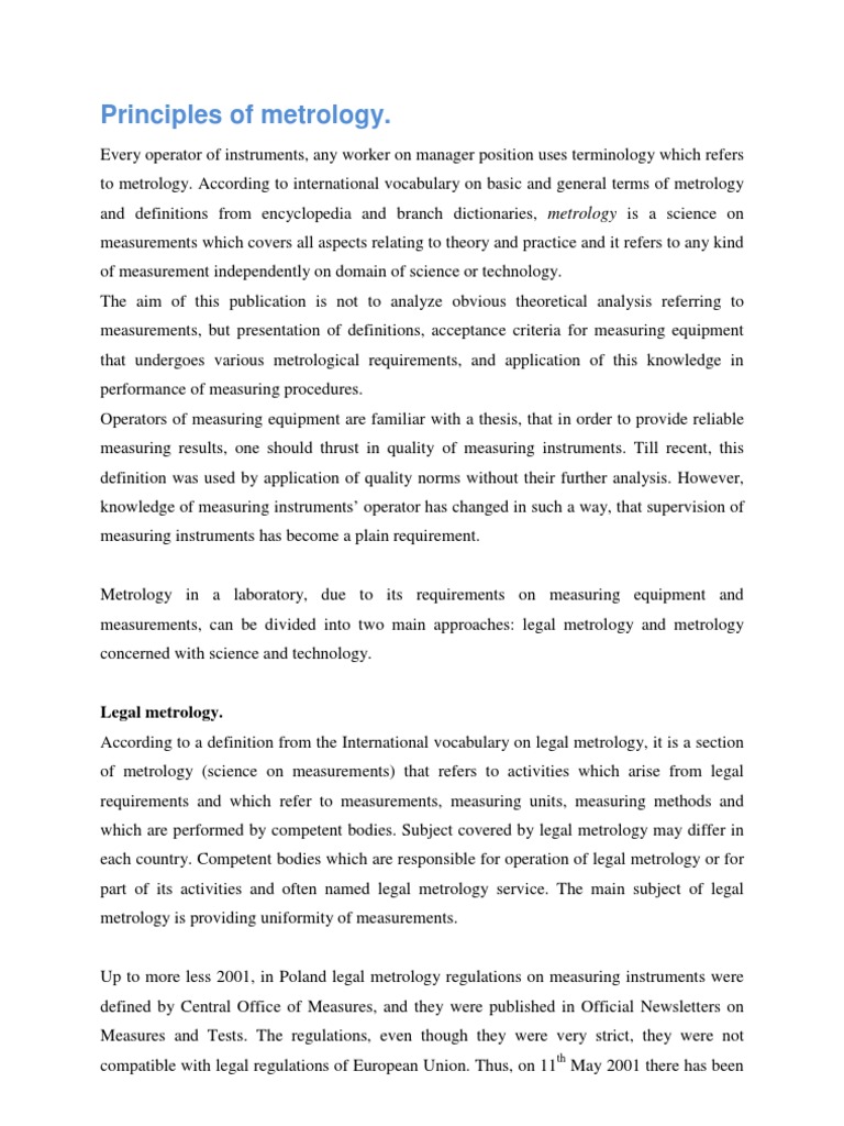 Principles of Metrology | PDF | Metrology | Calibration
