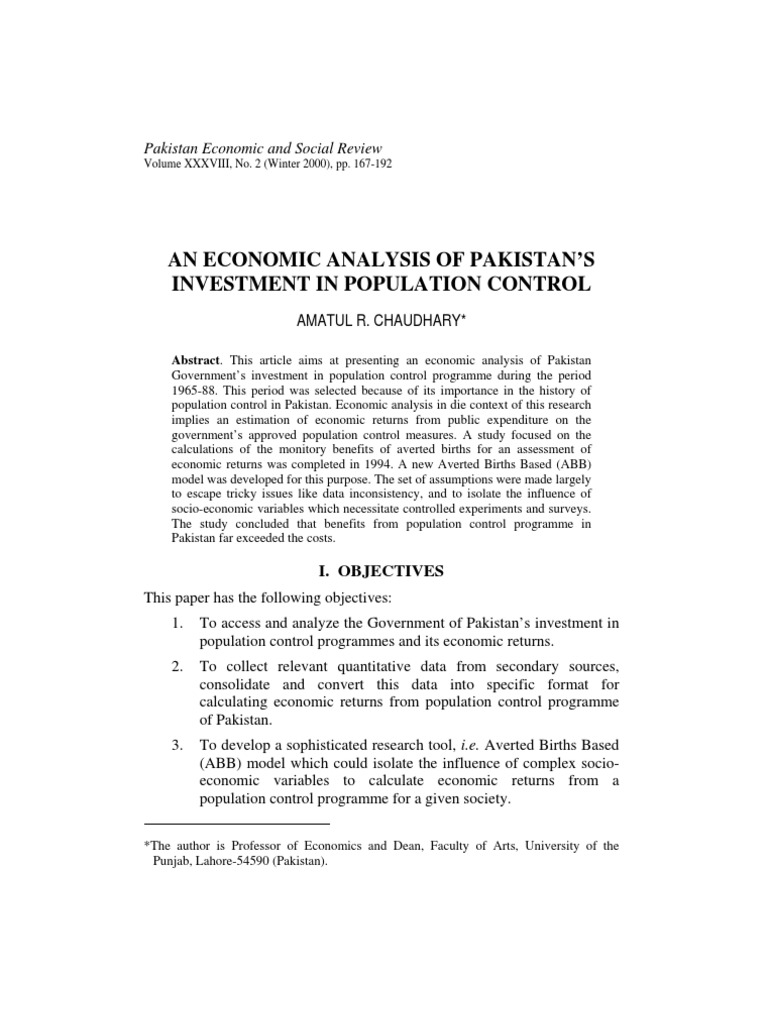 Population Control Policy of Pakistan | PDF | Economic Model | Cost ...