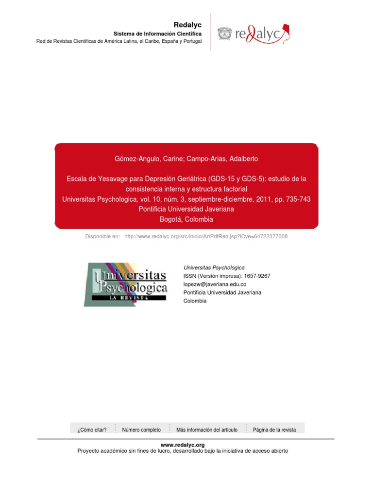 Escala de Yesavage para Depresión Geriátrica (GDS-15 y GDS-5): estudio ...
