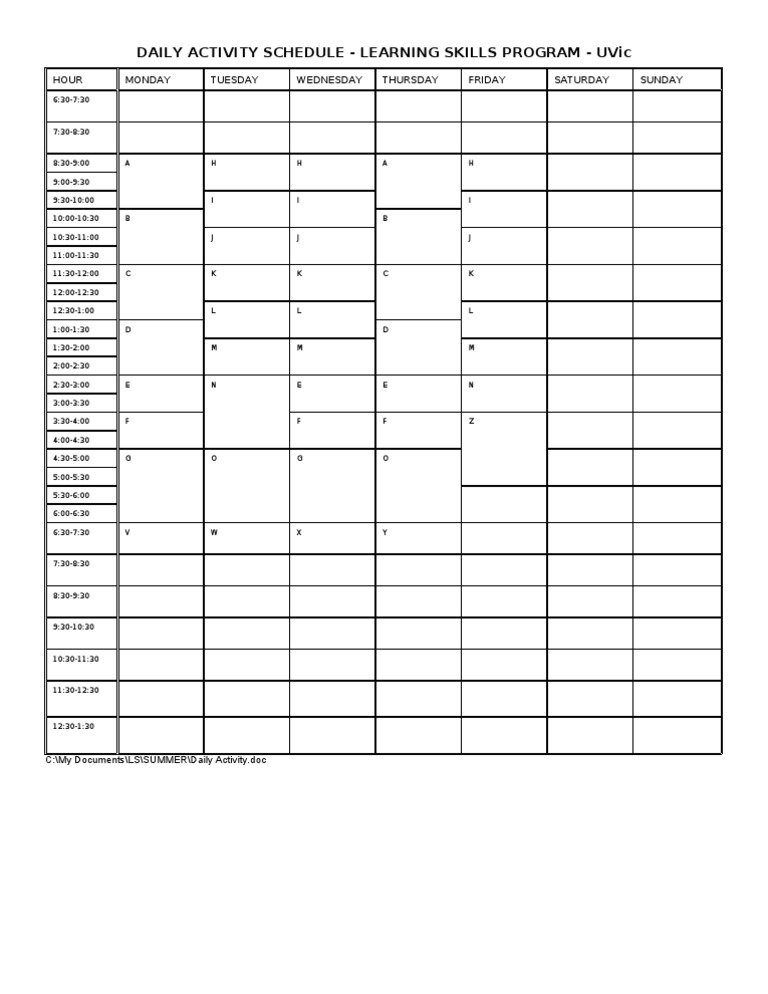 UVic Learning Skills Daily Schedule | PDF | Sports & Recreation