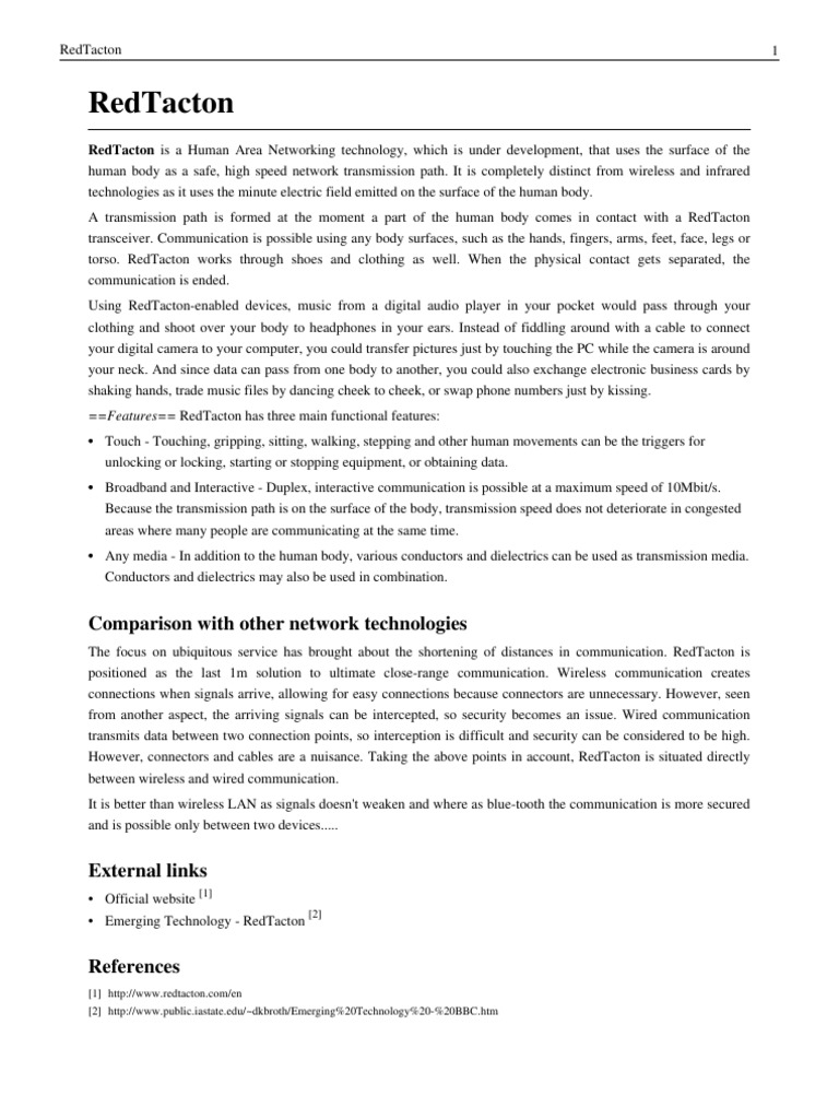 Redtacton: Comparison With Other Network Technologies | PDF