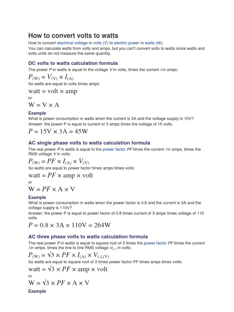 Converting Voltage To Watts | PDF | Electric Power | Watt