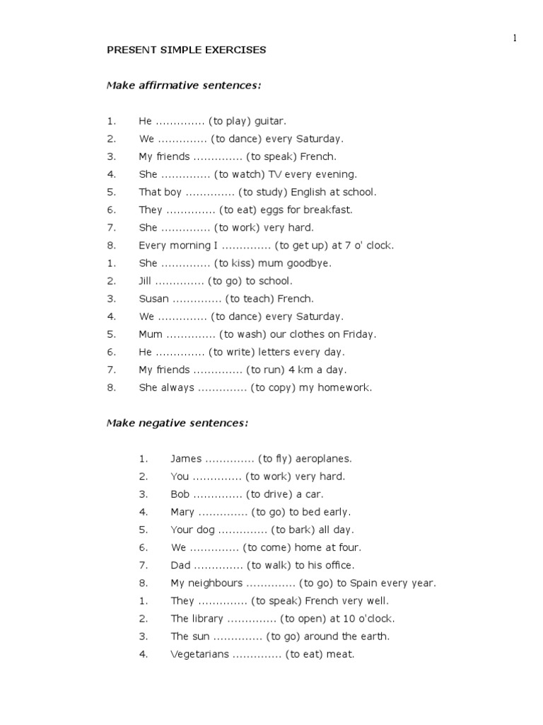 Present Simple Exercises | PDF | Leisure