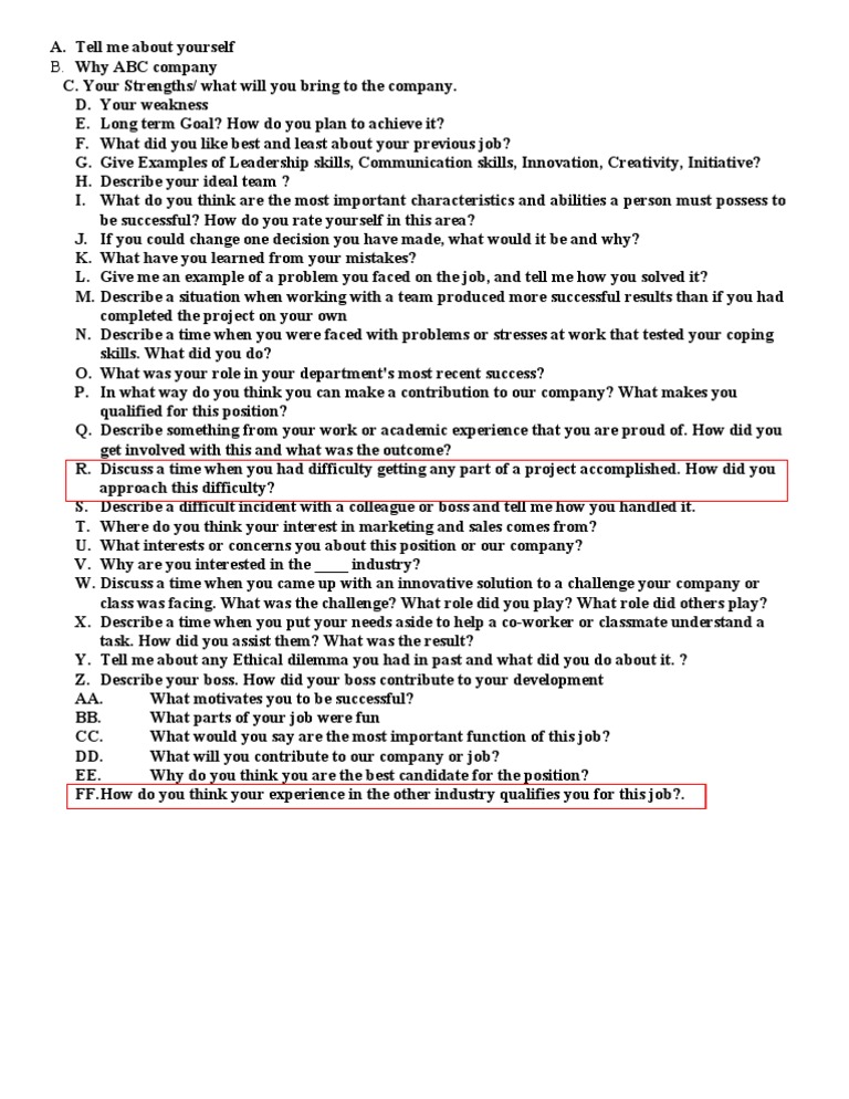 Human Resource Questions For Interview | PDF | Cognition | Science