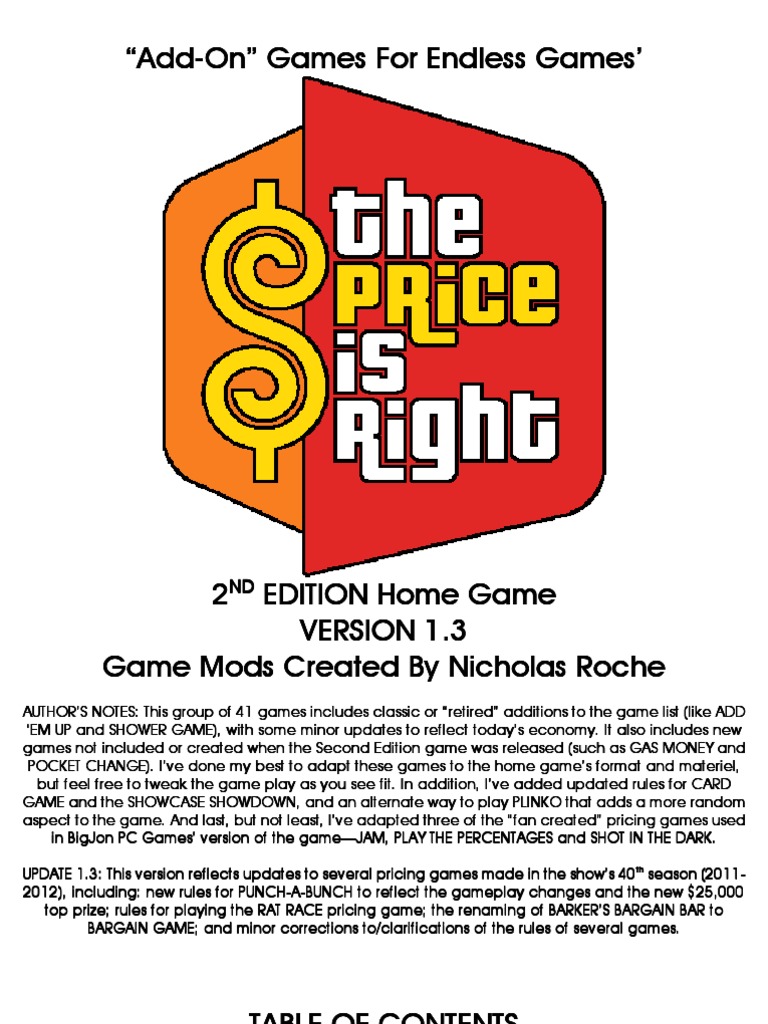 ''Add-On'' Games For Price Is Right 2nd Edition v1.3 | PDF | Playing ...