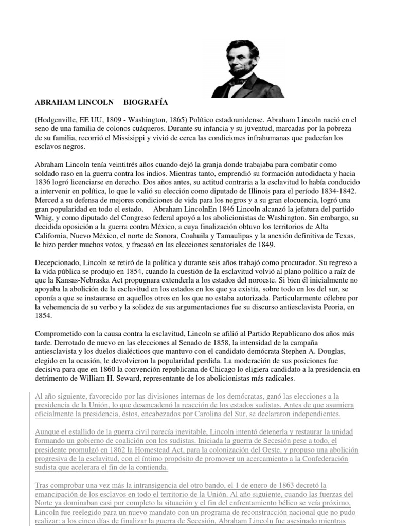 Abraham Lincoln Biografía | PDF | Abraham Lincoln | Guerra civil americana