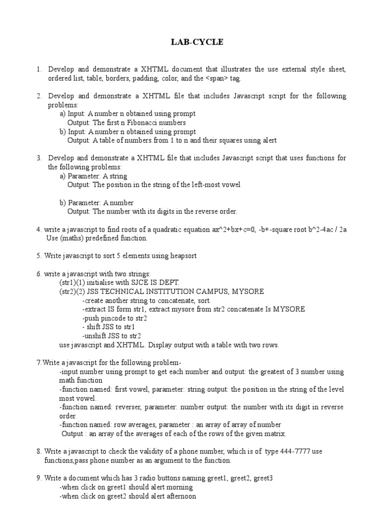 Lab Cycle: Developing XHTML and JavaScript Documents with Forms ...