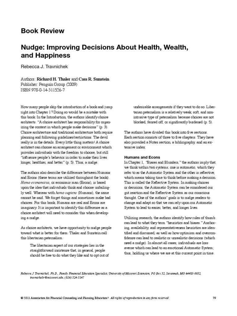 Book Review Nudge: Improving Decisions About Health, Wealth, and ...