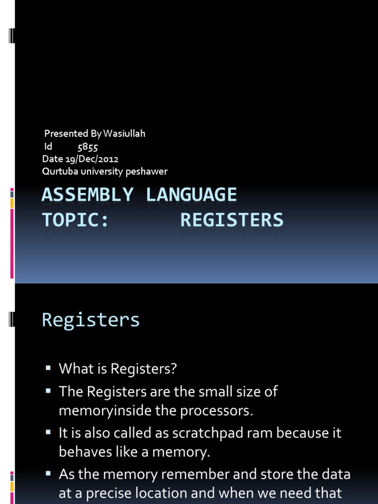 Assembly Language Topic: Registers | PDF | Array Data Structure | Software Engineering