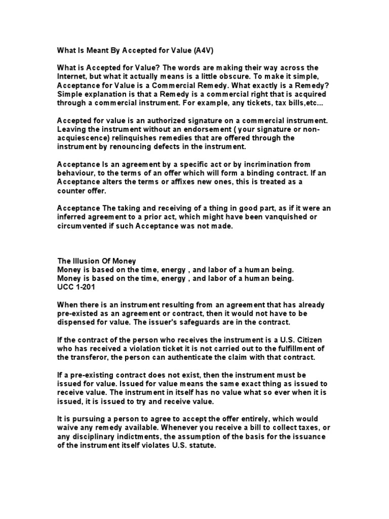 What Is Meant by Accepted For Value | PDF | Oath Of Office | Credit (Finance)