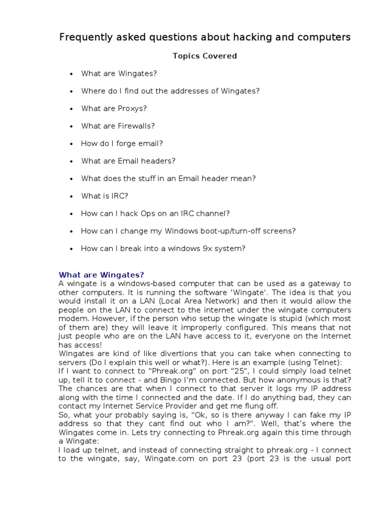 Frequently Asked Questions About Hacking and Computers | PDF | Internet ...