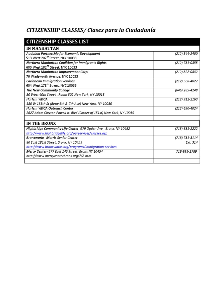Citizenship Classes in NYC Locations | PDF