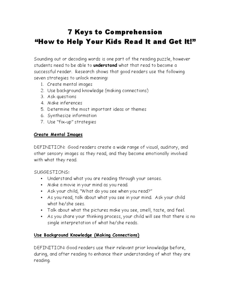7 Keys To Comprehension | PDF