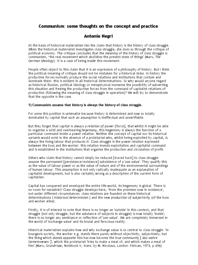 Communism: Some Thoughts On The Concept and Practice Antonio Negri ...
