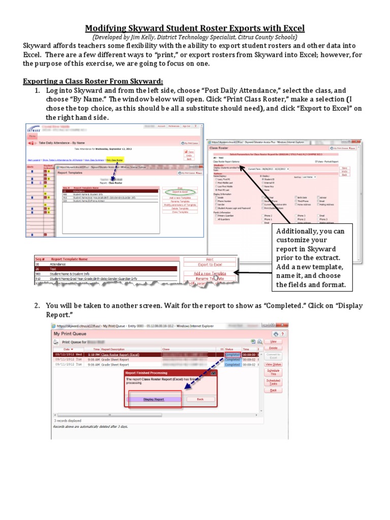 Exporting Skyward Rosters to Excel | PDF | Microsoft Excel | Spreadsheet