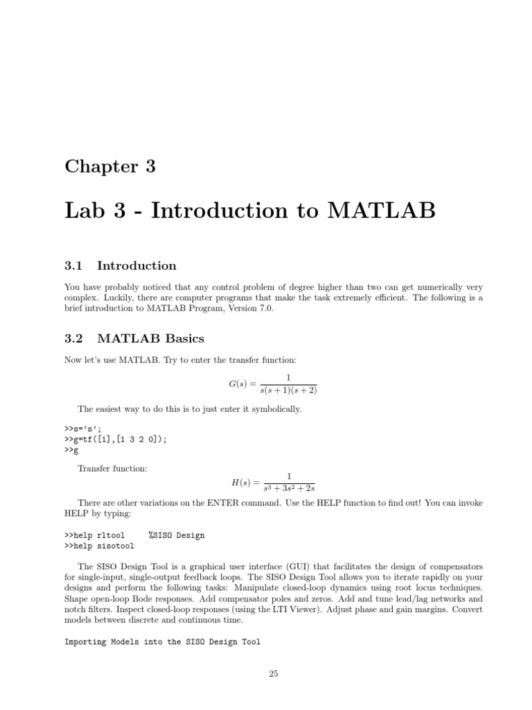 Lab 3 - Introduction To MATLAB: G(S) S (S + 1) (S + 2) | Download Free ...