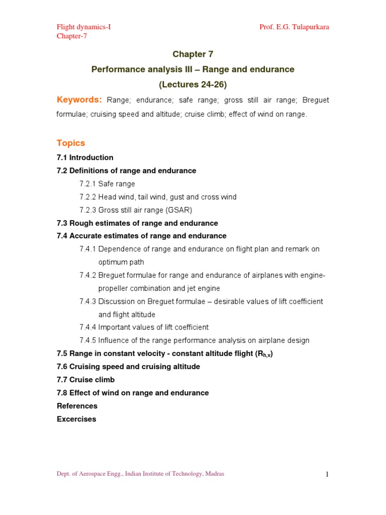 Range and Endurance in Flight Dynamics | PDF | Flight | Wound