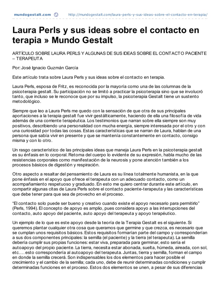 Laura Perls y Sus Ideas Sobre El Contacto en Terapia | PDF | Terapia ...