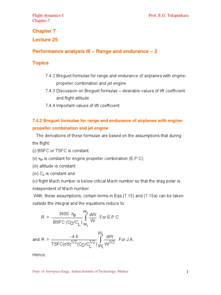 Breguet Range and Endurance Analysis | PDF | Spaceflight Technologies ...