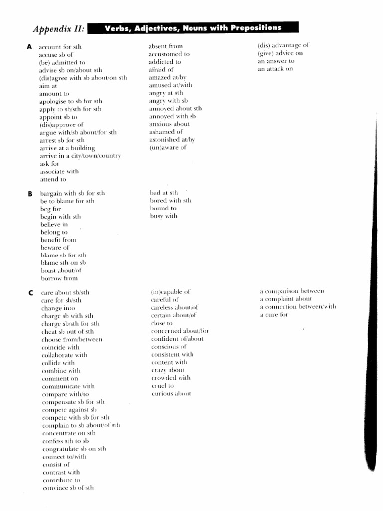 Verbs, Adjectives, Nouns With Preposition | PDF | Scientific ...
