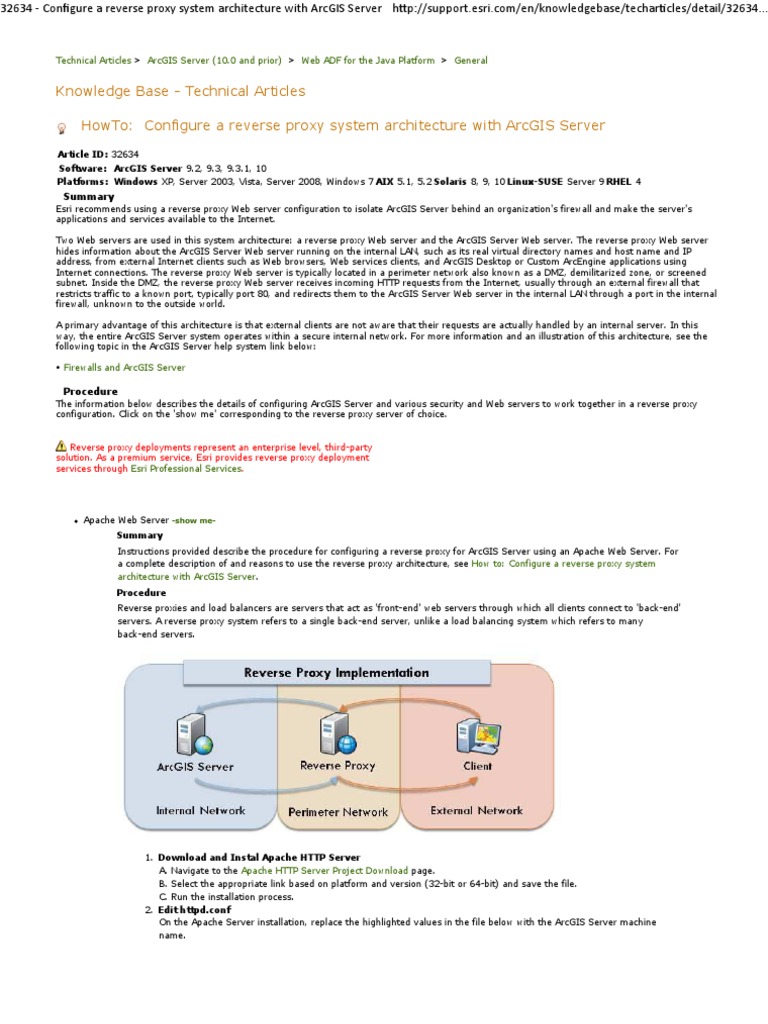 Configure A Reverse Proxy System Architecture With Arcgis Server Pdf Proxy Server Web Server