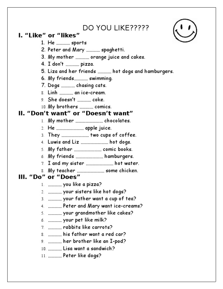 English Grammar Exercises: Likes & Wants | PDF | Games & Activities