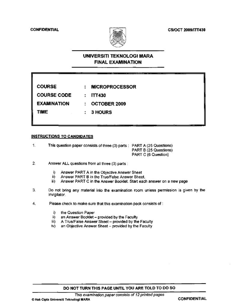 ITT430 OCTOBER 2009 Microprocessor | PDF | Input/Output | Instruction Set