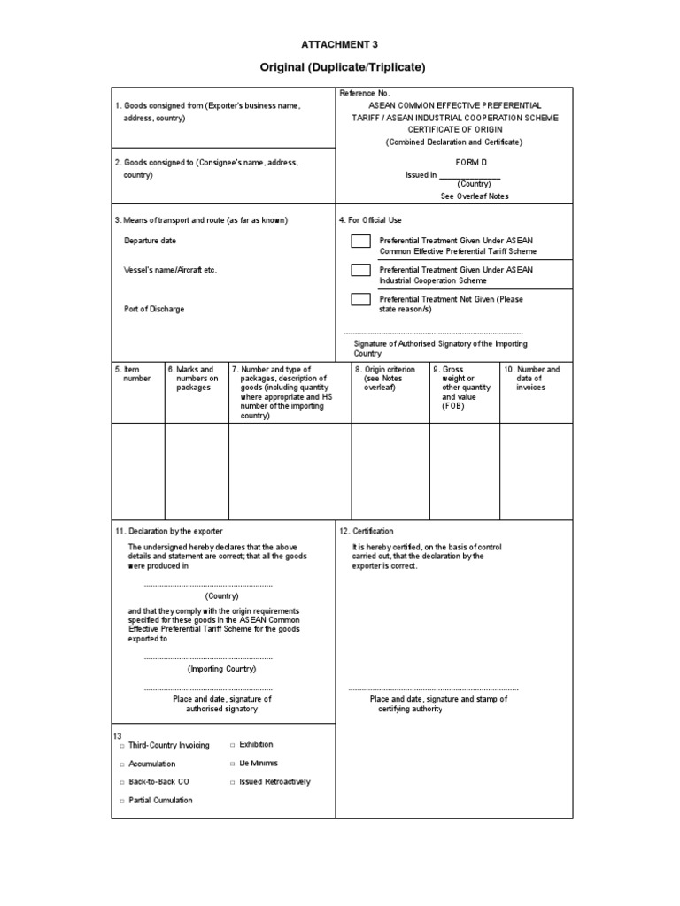Form D Sample | PDF | Association Of Southeast Asian Nations ...