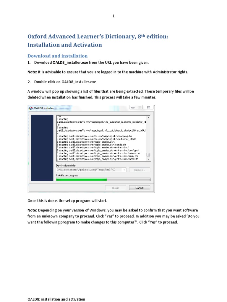 Oxford Advanced Learner's Dictionary, 8 Edition: Installation and Activation | PDF ...