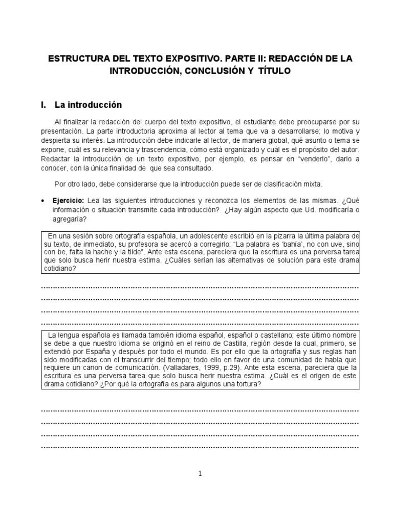 Estructura Del Texto Expositivo. Parte Ii: Redacción de La Introducción ...