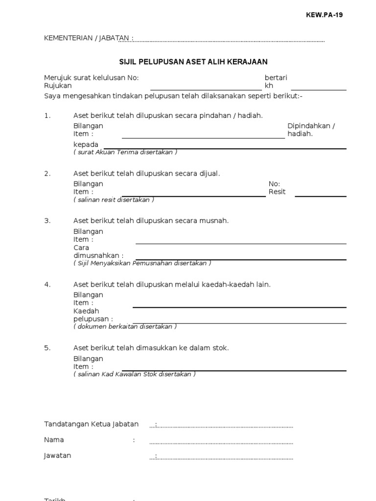 KEW.pa 19 Sijil Pelupusan