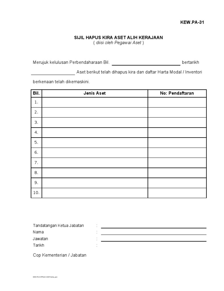 KEW.pa-31 -Sijil Hapus Kira