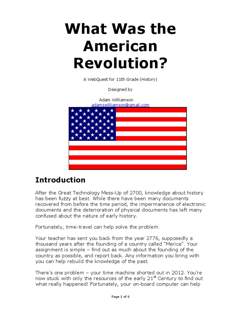 What Was The American Revolution?: A Webquest For 11Th Grade (History ...