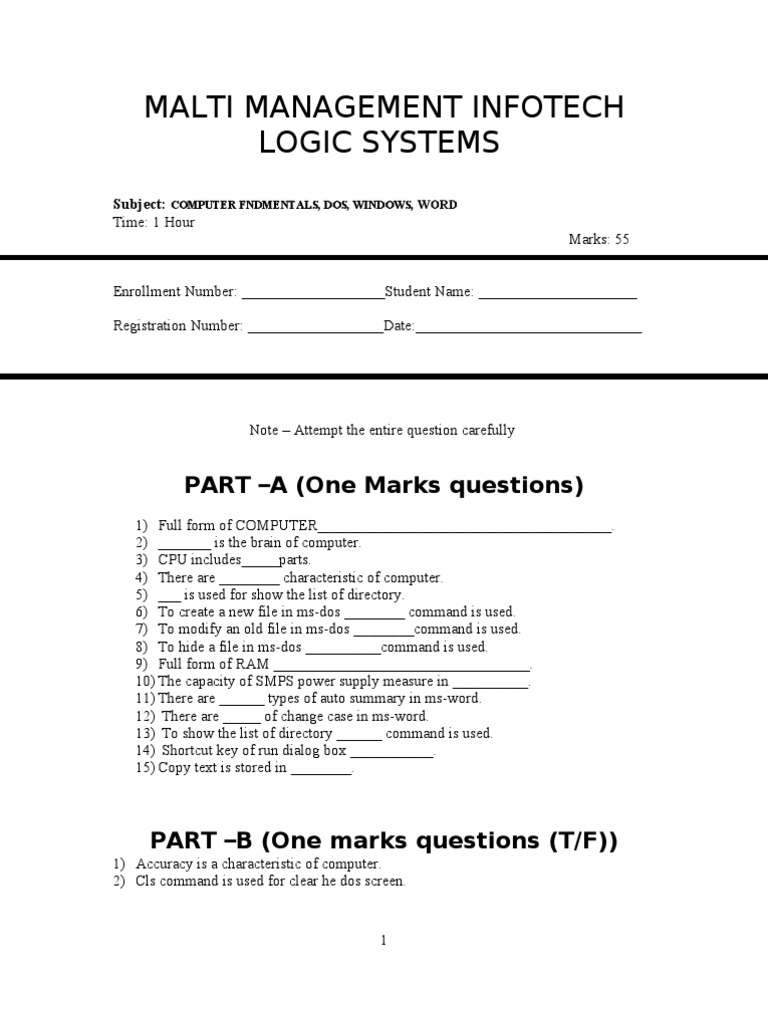 Test Paper Computer Fundamental | PDF | Computing | Software