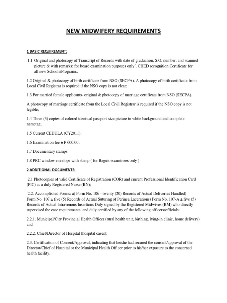 New Midwifery Requirements: 1 Basic Requirement | PDF | Midwife ...