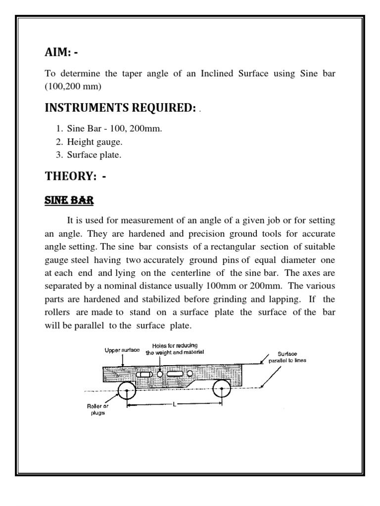 Measuring Taper Angles with Sine Bar | PDF