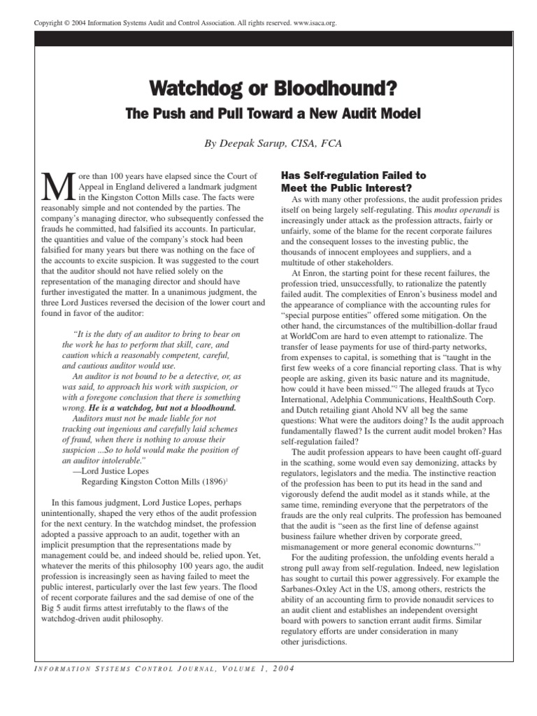 Watchdog or Bloodhound?: The Push and Pull Toward A New Audit Model ...