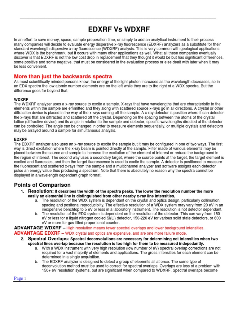EDXRF Vs WDXRF | PDF | Energy Dispersive X Ray Spectroscopy | Optical ...