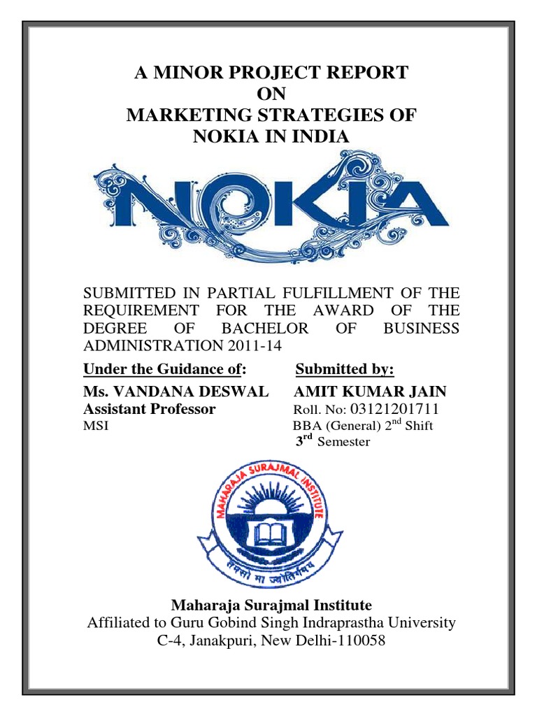 MINOR PROJECT REPORT ON Nokia MPR (Amit) | PDF | Nokia | Swot Analysis