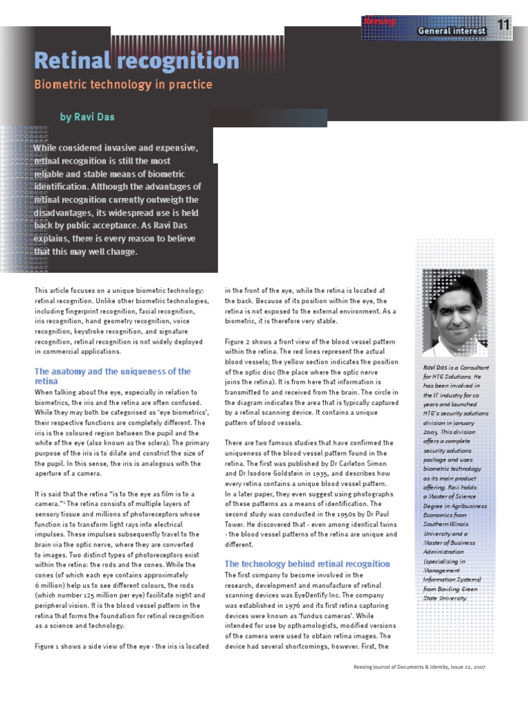 Biometrics Article Retinal Recognition | PDF | Retina | Image Scanner