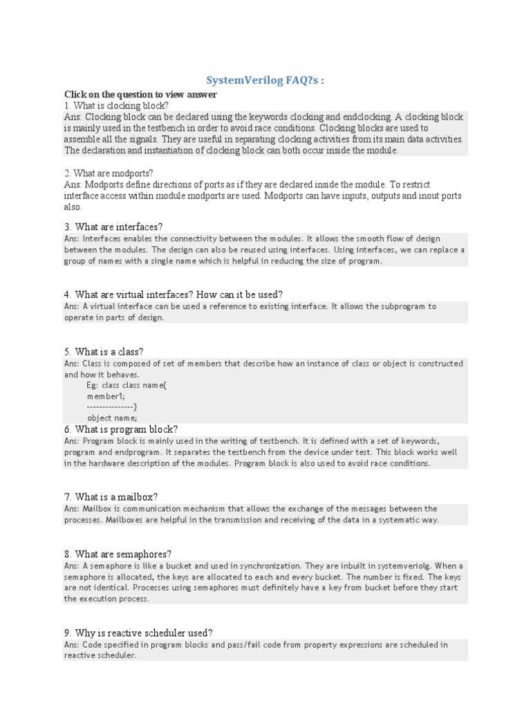 System Verilog Faqs Pdf Class Computer Programming Computer Programming