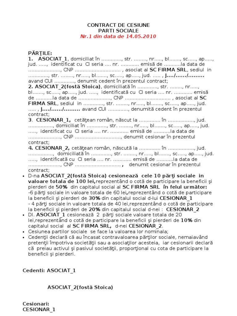 Model Contract de Cesiune | PDF