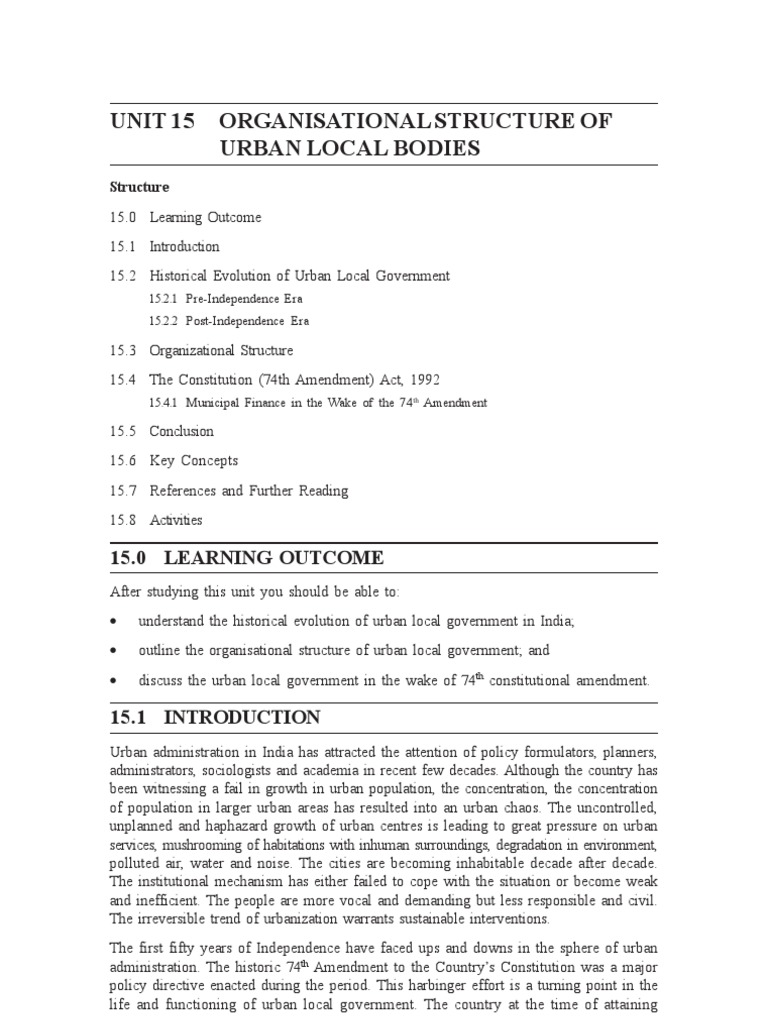 Organizational Structure of Urban Local Bodies | PDF | Local Government ...
