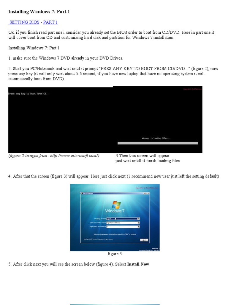 Installing Windows 7: Part 1: Setting Bios | PDF | Windows 7 | Booting